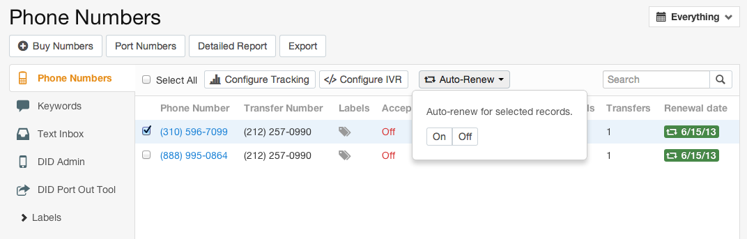 Purchasing Numbers and Auto-Renewal | CallFire